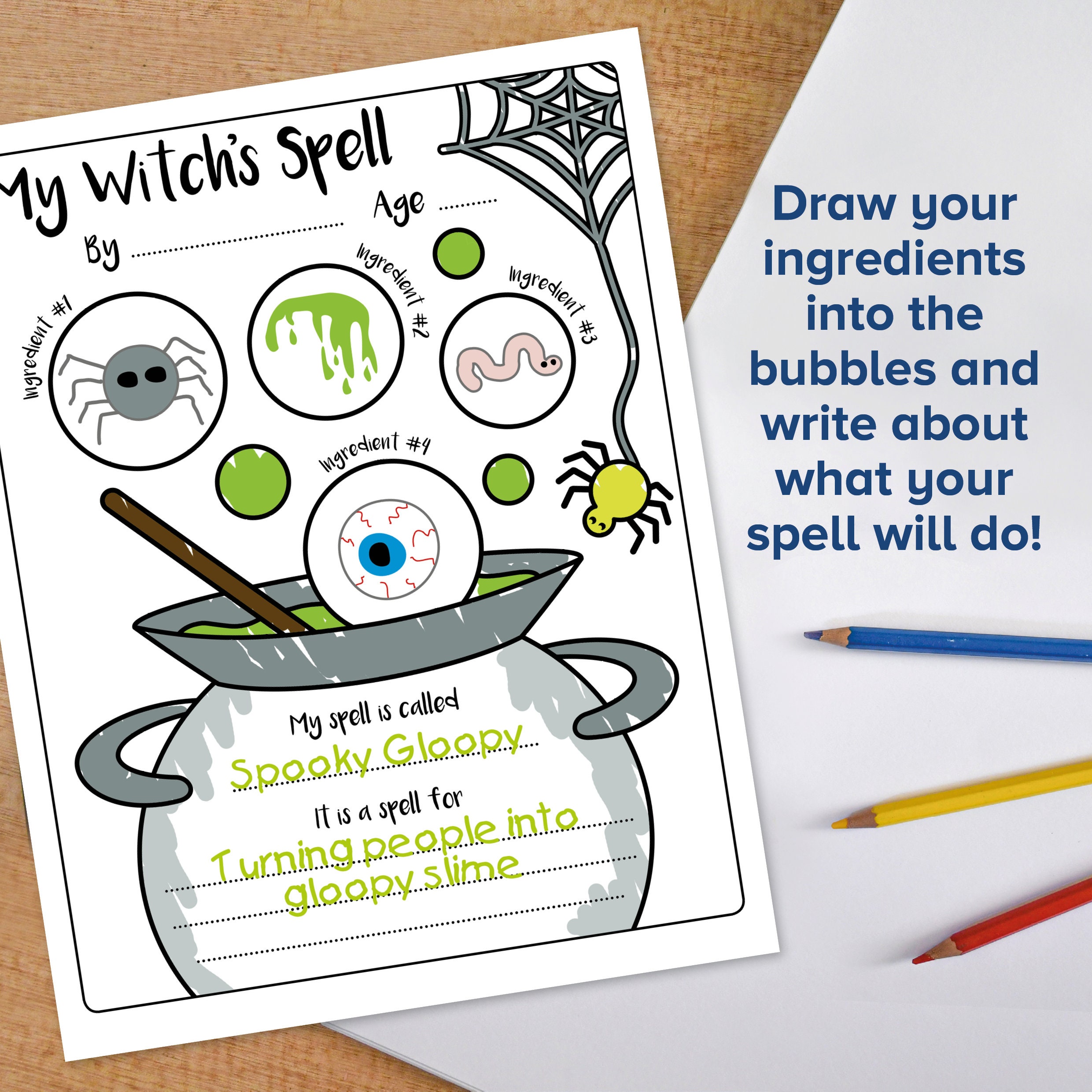 My Witch's Spell Halloween Drawing Prompt Activity, Kids Wizard Writing ...