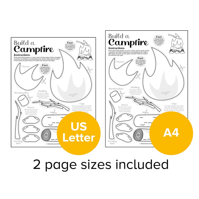 Campfire Cut & Paste Craft Printable, Summer Camping Color and Build ...