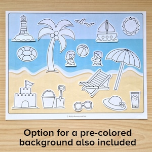 Beach Scene Cut & Paste Craft, Seaside Coloring Page Activity, Summer ...