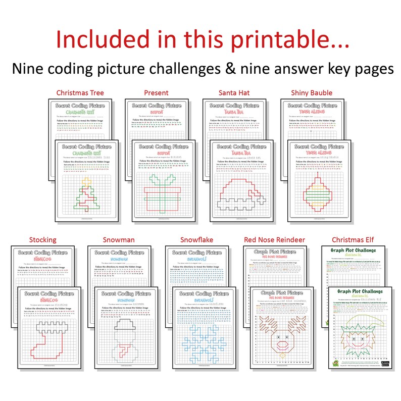 Christmas Coding Worksheet Bundle, Xmas Picture Reveal Challenge ...