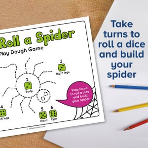 Roll a Spider Play Dough Mat Dice Game, Kids Halloween Playdoh Activity ...