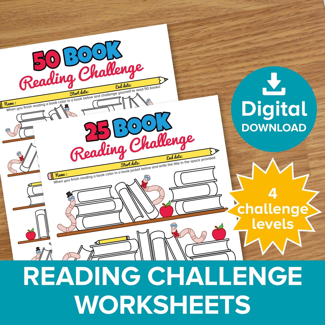 Reading Challenge Tracker, Children's Bookshelf Worksheet, Kids ...
