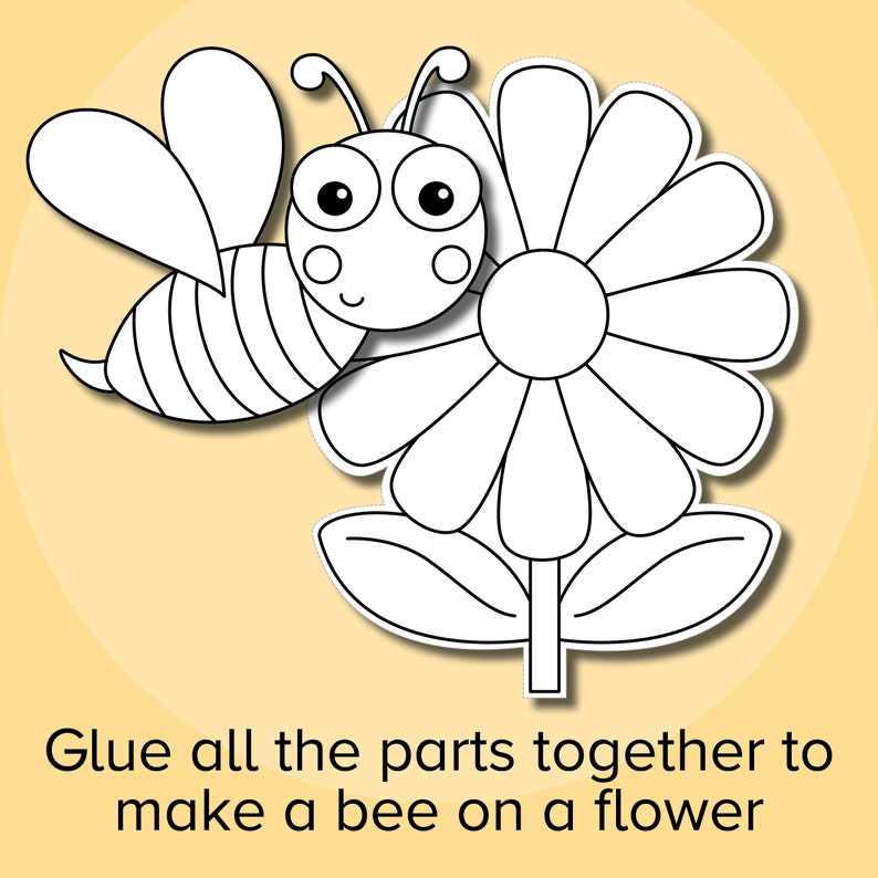 Bee Cut & Paste Craft Printable, Spring Bug Color and Build Kit, Summer ...
