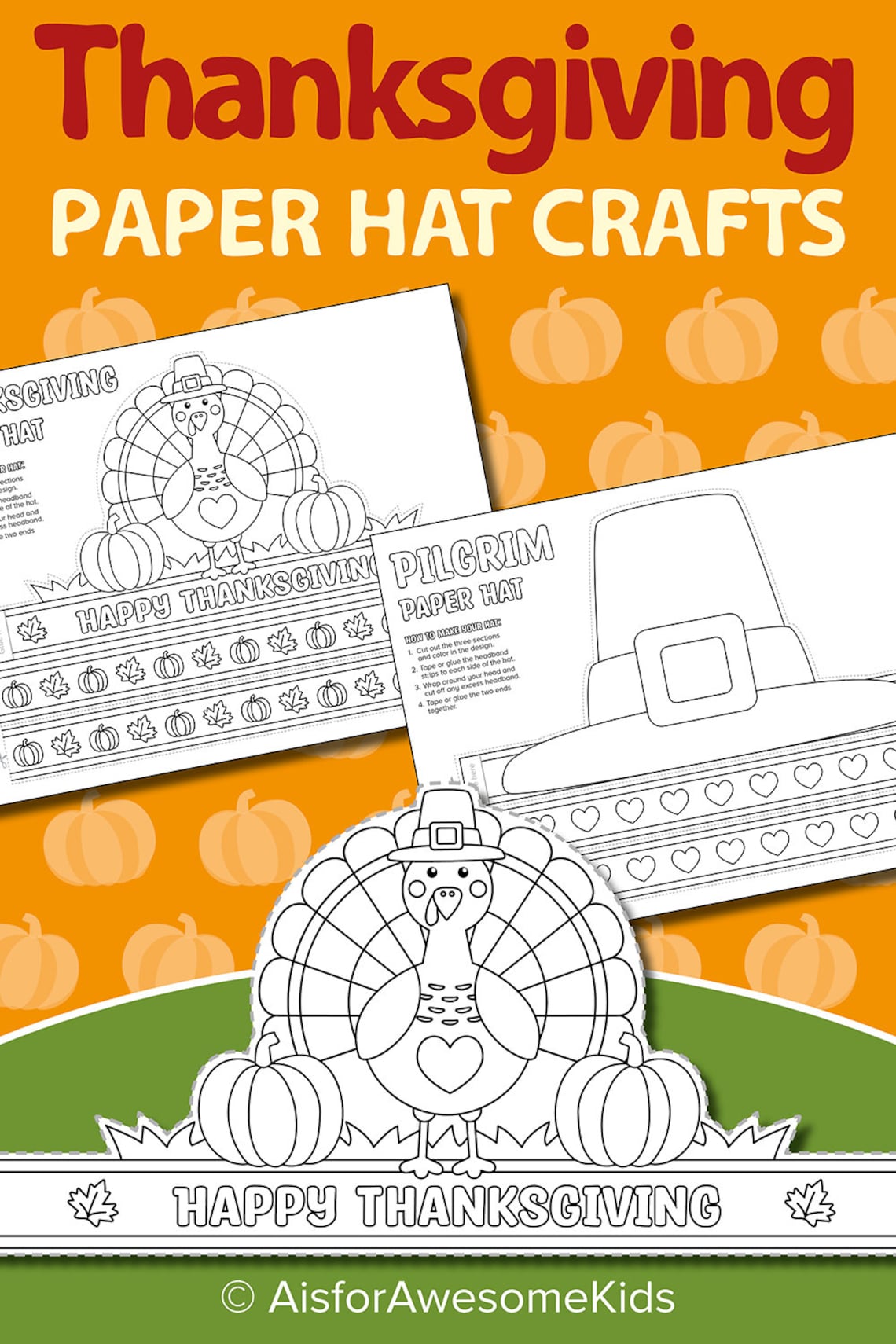 Thanksgiving Paper Hat Craft, Turkey Crown Coloring, Give Thanks ...