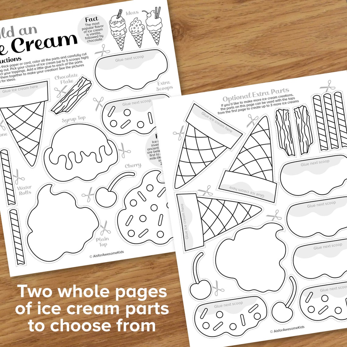 Ice Cream Cut & Paste Craft Kit, Build an Icecream Cone Printable ...