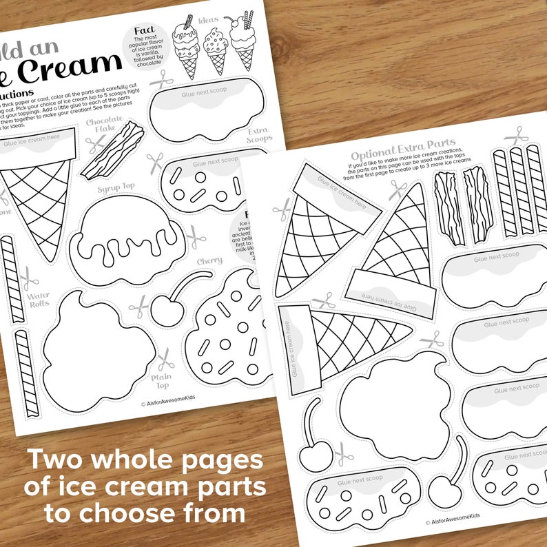 Ice Cream Cut & Paste Craft Kit, Build an Icecream Cone Printable ...