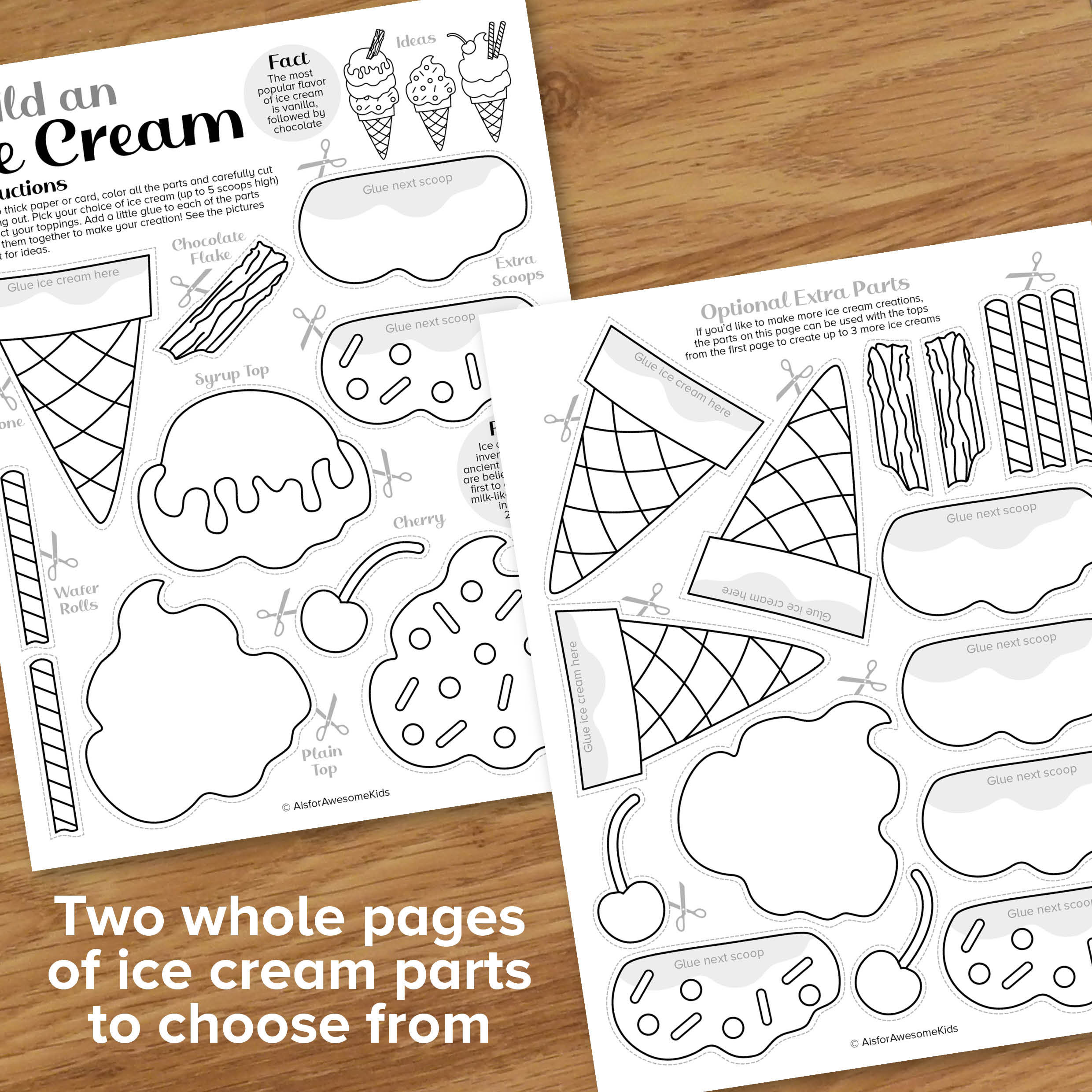 Ice Cream Cut & Paste Craft Kit, Build an Icecream Cone Printable ...