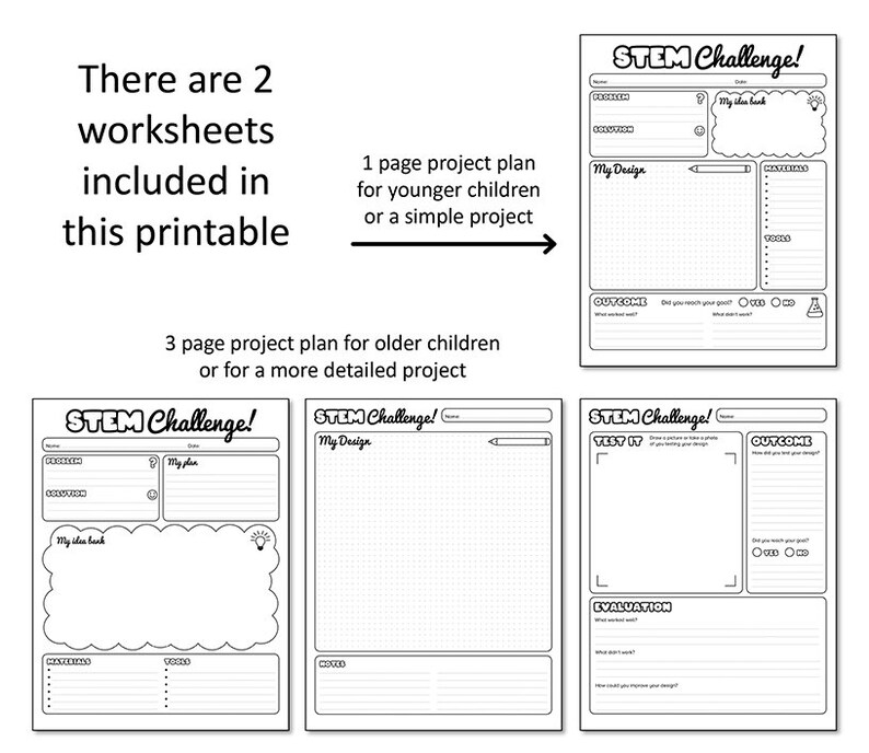 STEM Challenge Project Worksheet Planner Children's - Etsy