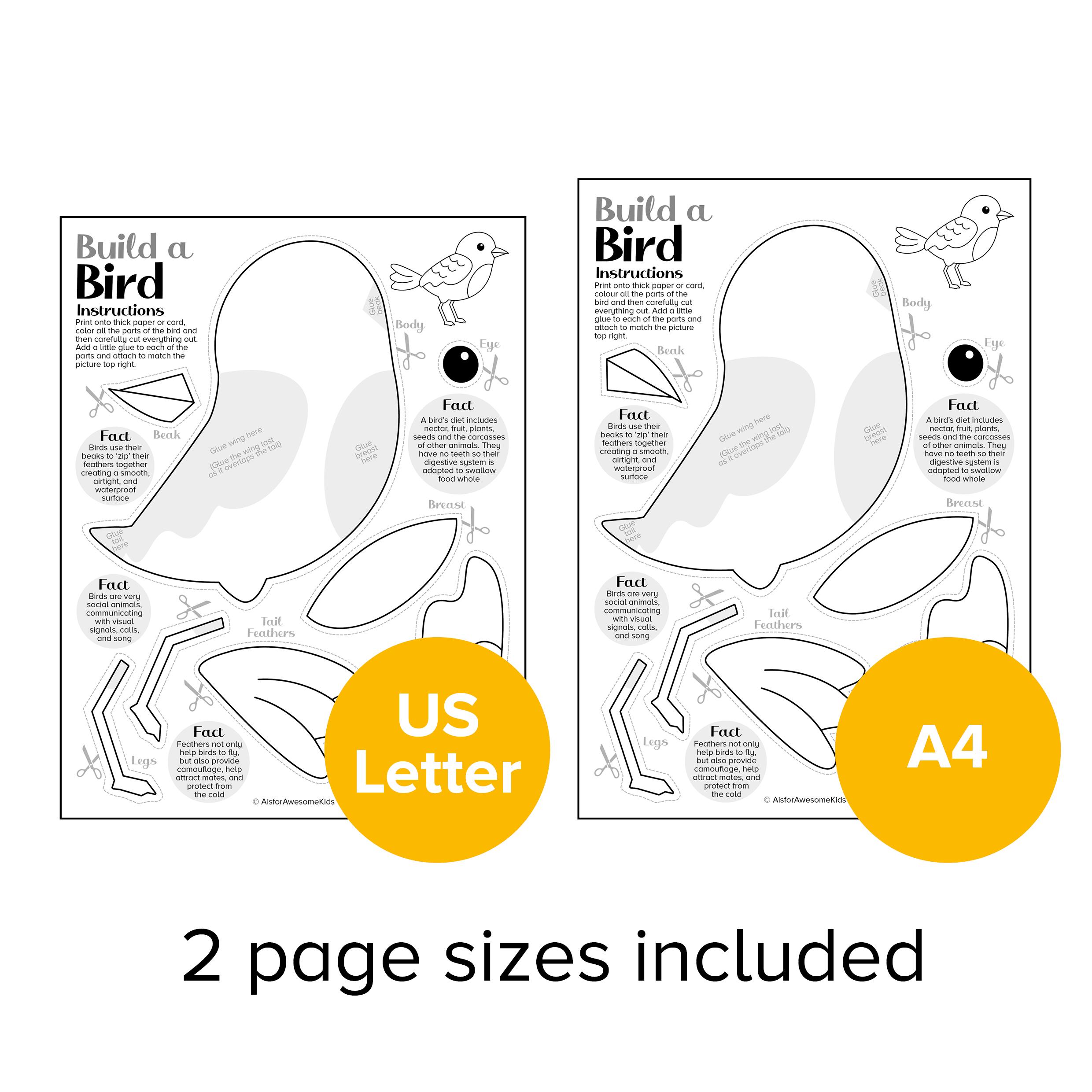 Bird Cut & Paste Craft Printable, Build a Spring Animal Coloring Page ...