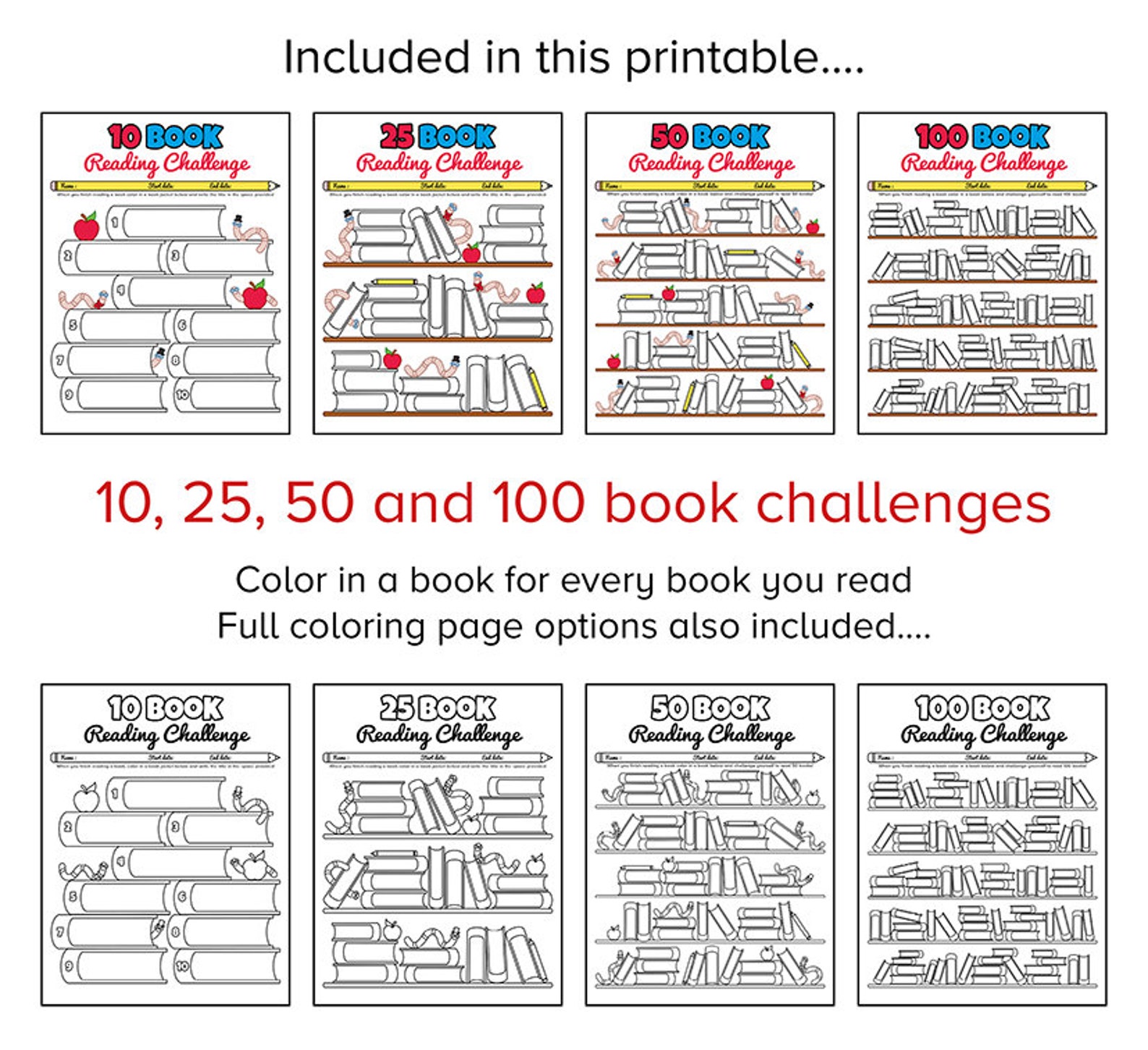 Reading Challenge Tracker, Children's Bookshelf Worksheet, Kids ...