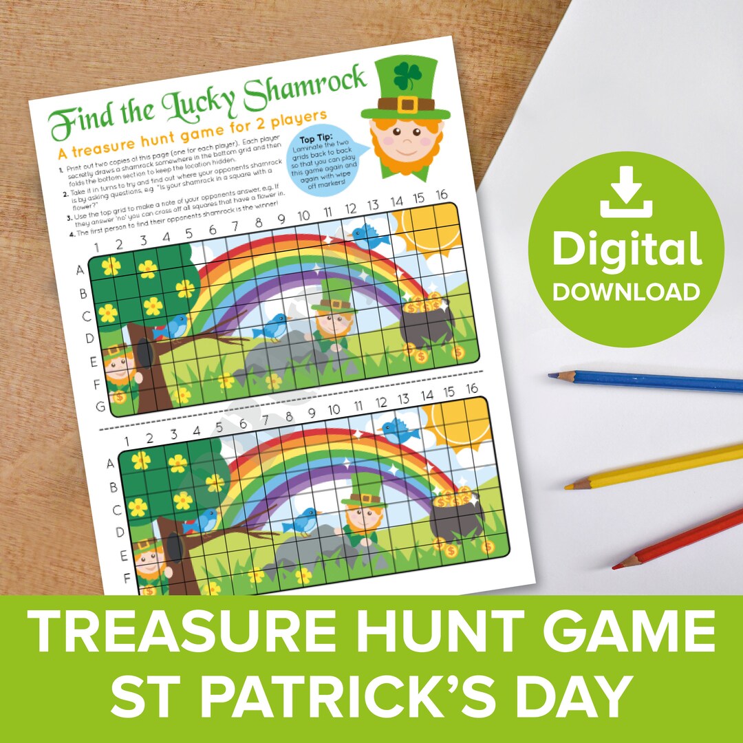 St Patrick's Day Treasure Hunt Game, Find the Lucky Shamrock Fun ...