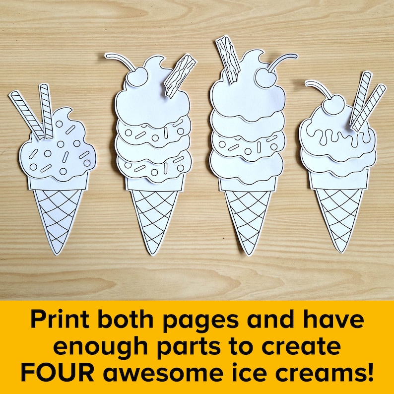 Ice Cream Cut & Paste Craft Kit, Build an Icecream Cone Printable ...