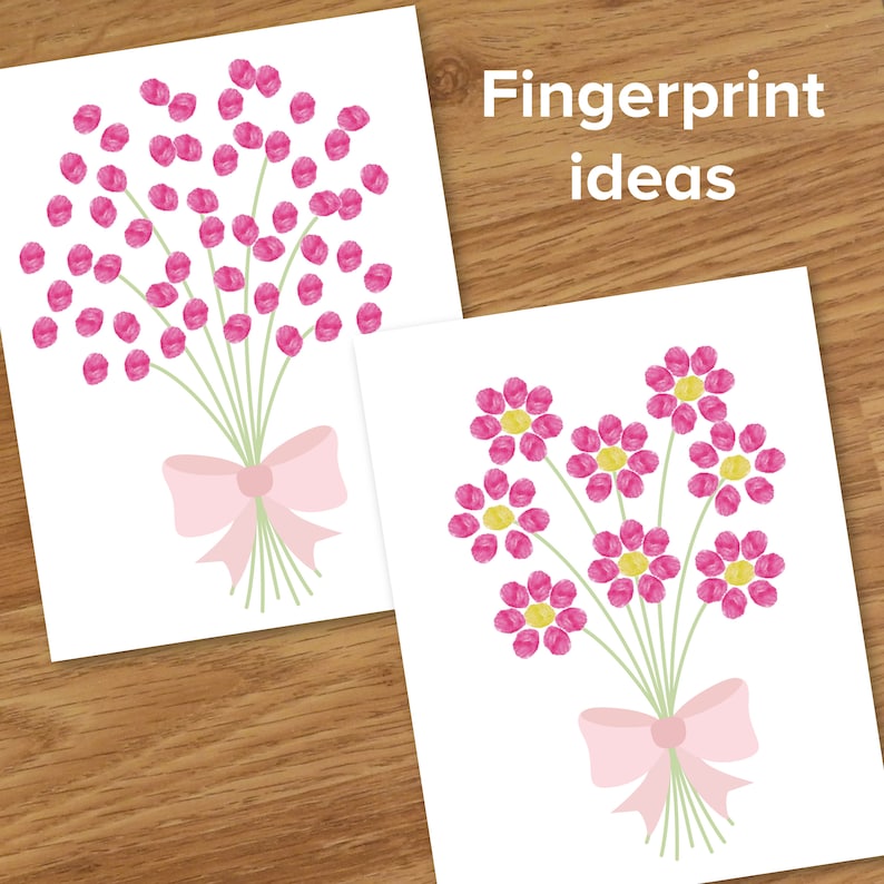 Flower Fingerprint Cards, Mother's Day Bouquet Craft, Kids Finger Print ...