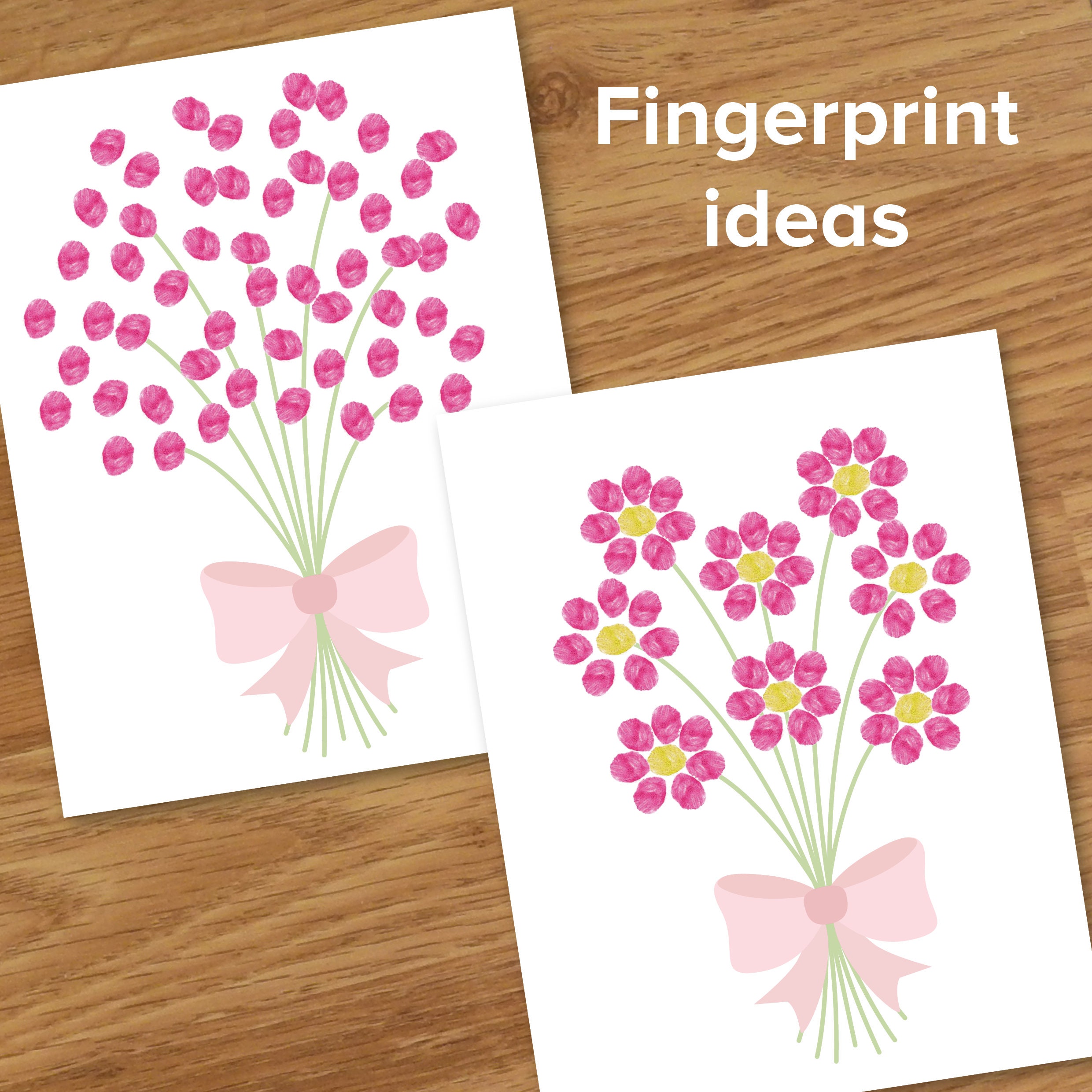 Flower Fingerprint Cards, Mother's Day Bouquet Craft, Kids Finger Print ...