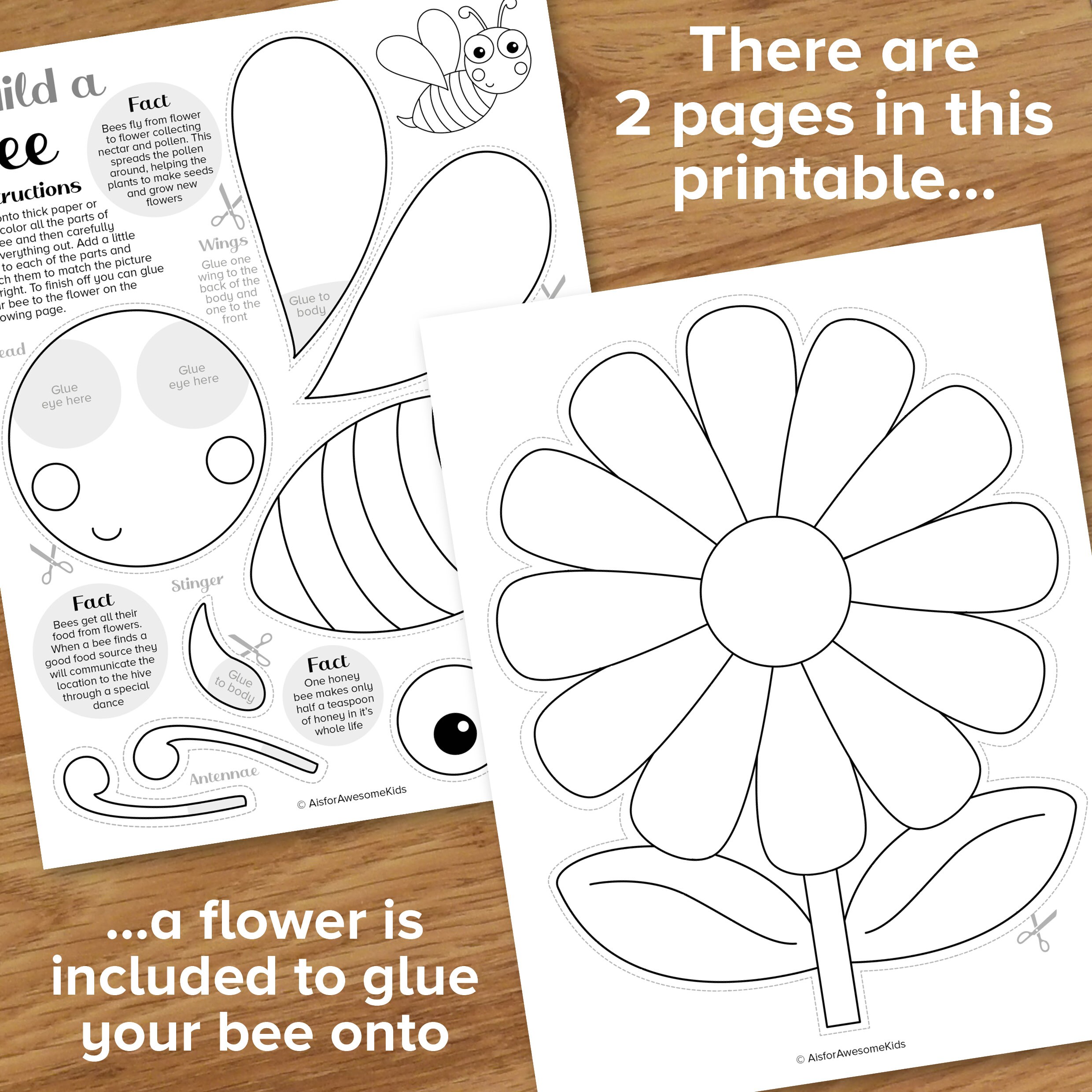 Bee Cut & Paste Craft Printable, Spring Bug Color and Build Kit, Summer ...