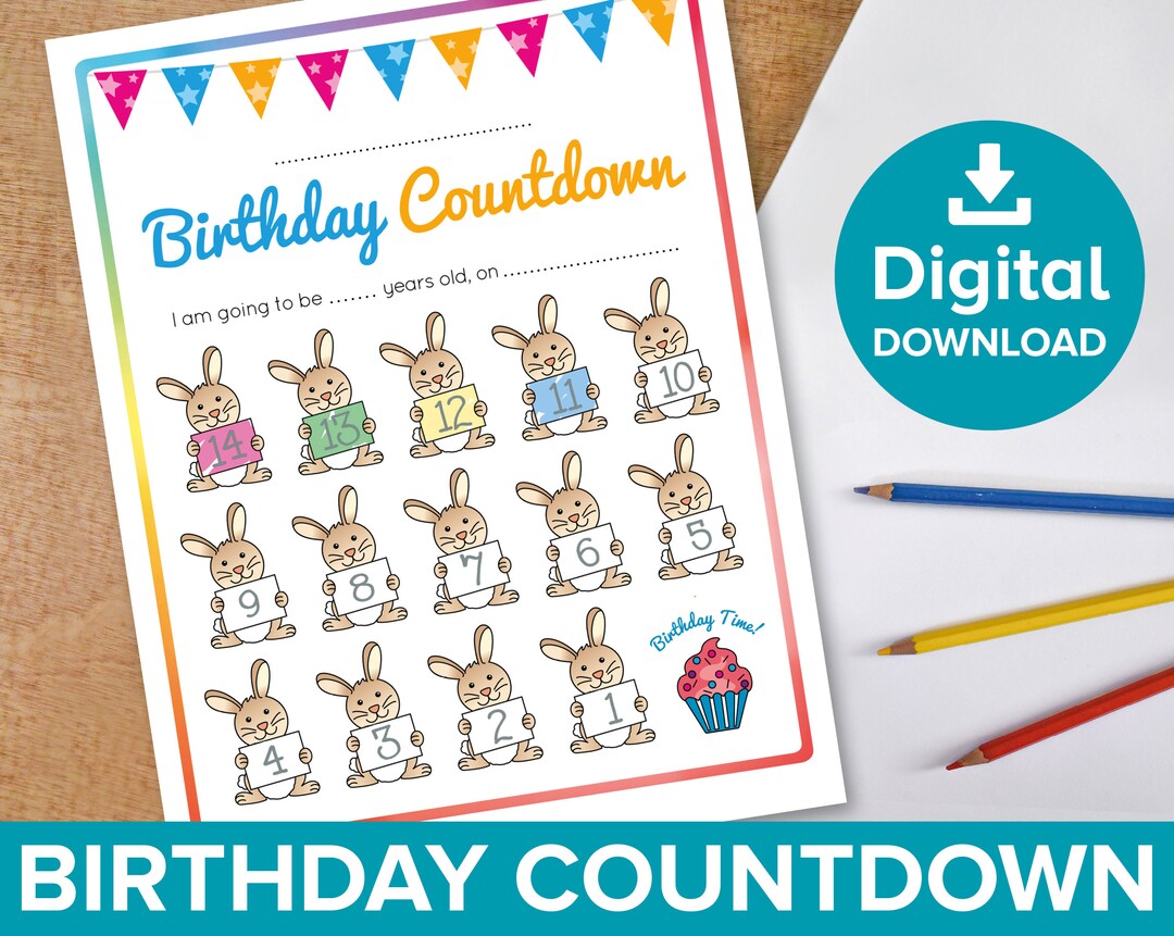 Bunny Birthday Countdown, Kids Party Count Down Chart, Children's Bday ...