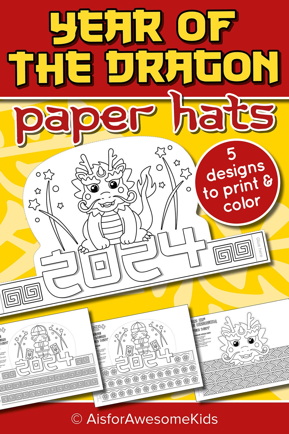 2024 Year of the Dragon Paper Hats, Chinese New Year Party Hat, Lunar ...