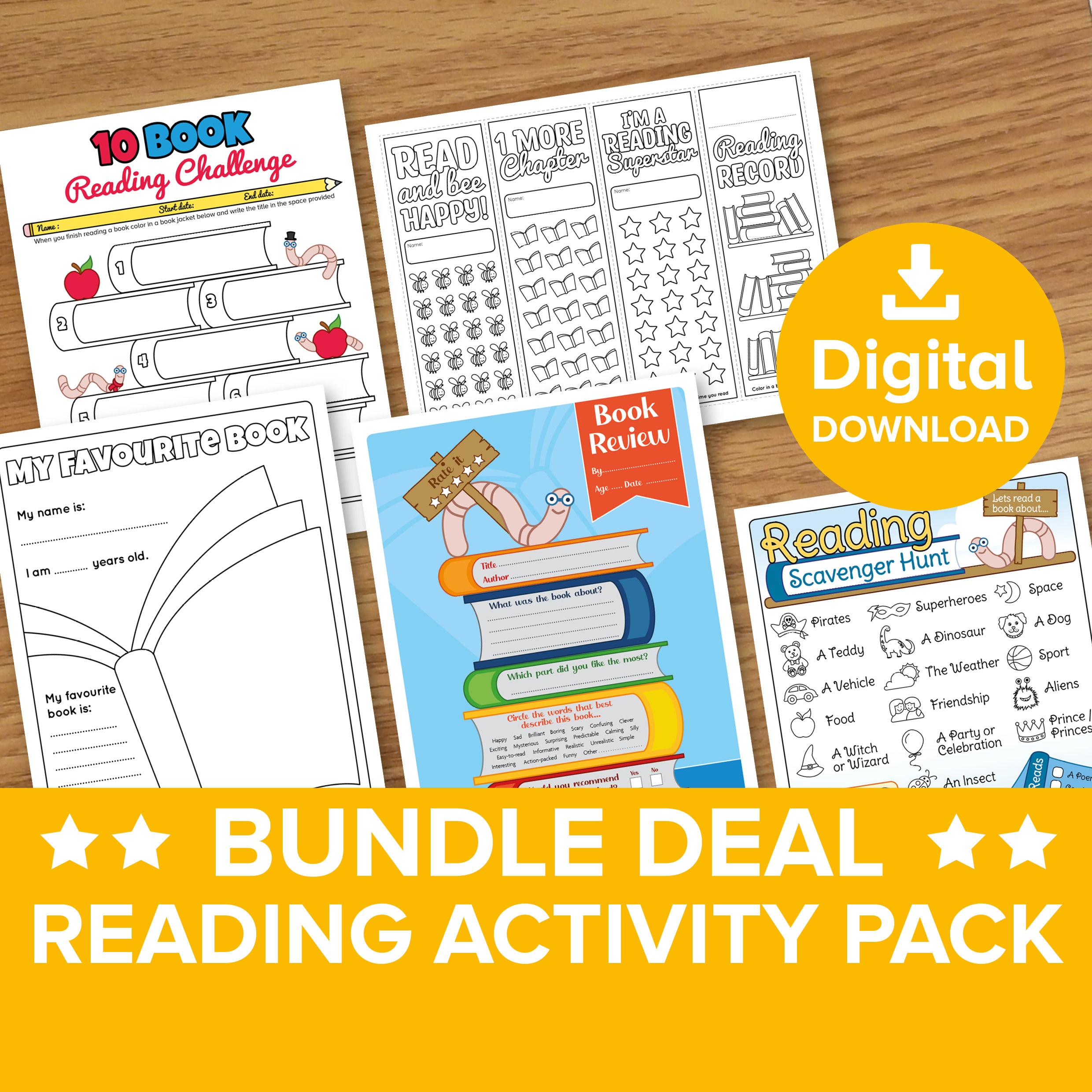 Reading Activity Pack Bundle, Childrens Book Challenge Worksheets, Kids ...