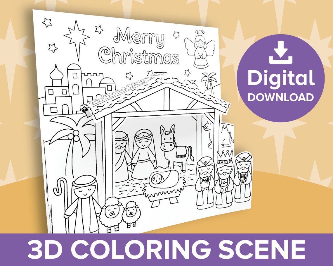 Christmas Nativity 3D Coloring Scene Kids Colour & Build - Etsy