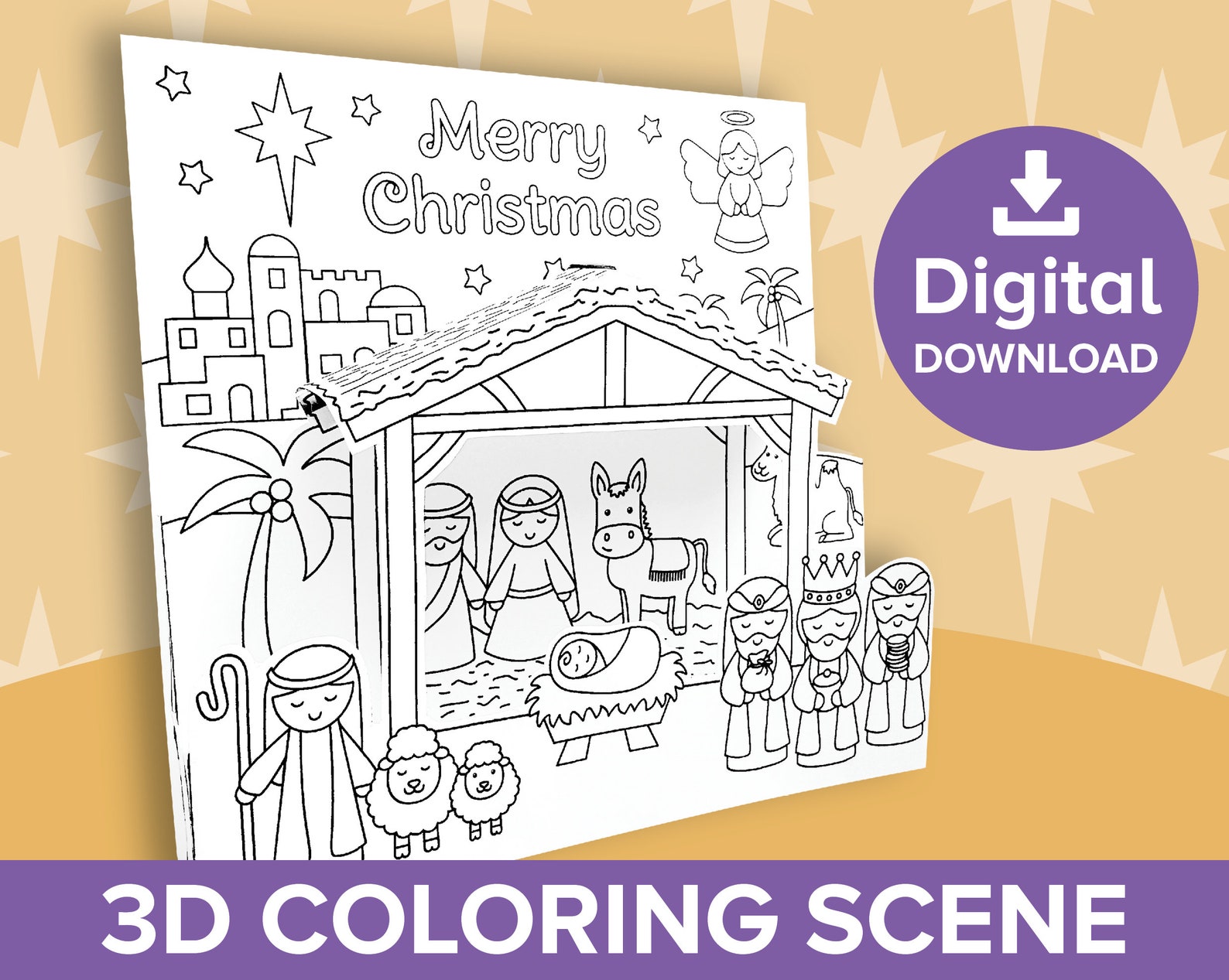 Christmas Nativity 3D Coloring Scene Kids Colour & Build - Etsy