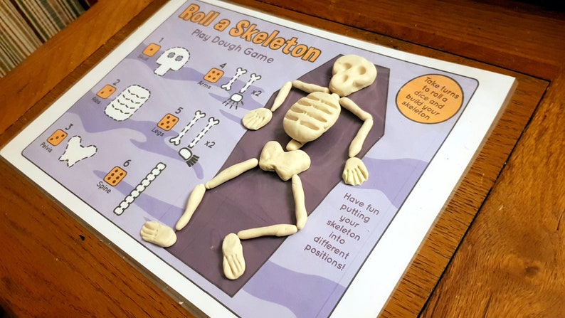 Roll a Skeleton Play Dough Mat Game Kids Halloween Playdough | Etsy