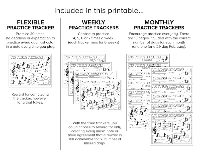 Music Practice Tracker Reward Chart, Kids Instrument Playing Log ...