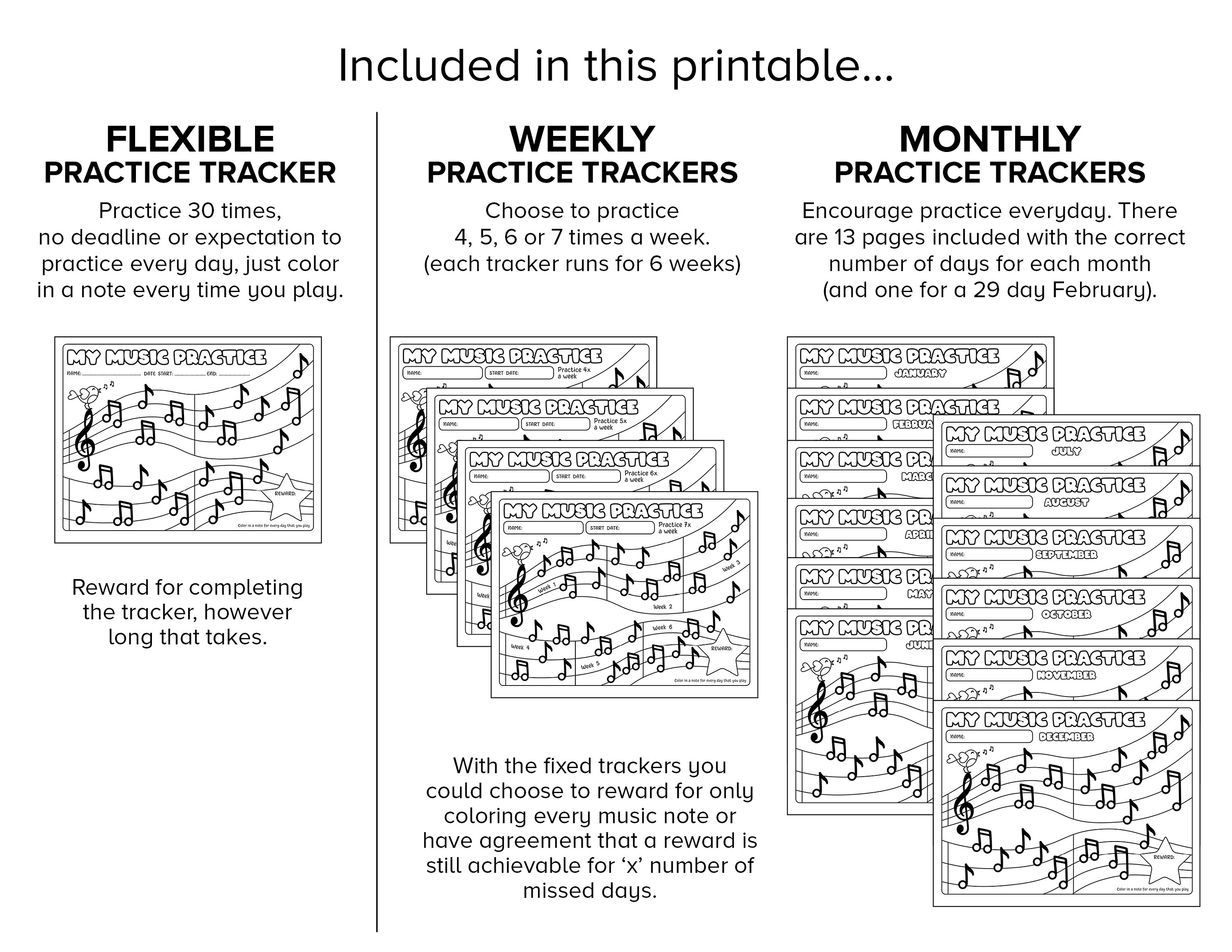 Music Practice Tracker Reward Chart, Kids Instrument Playing Log ...