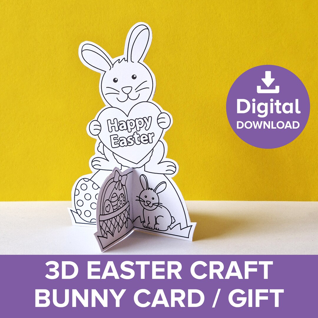 Easter Bunny 3D Greetings Card Craft, Cute Rabbit Cut-out & Color Model ...