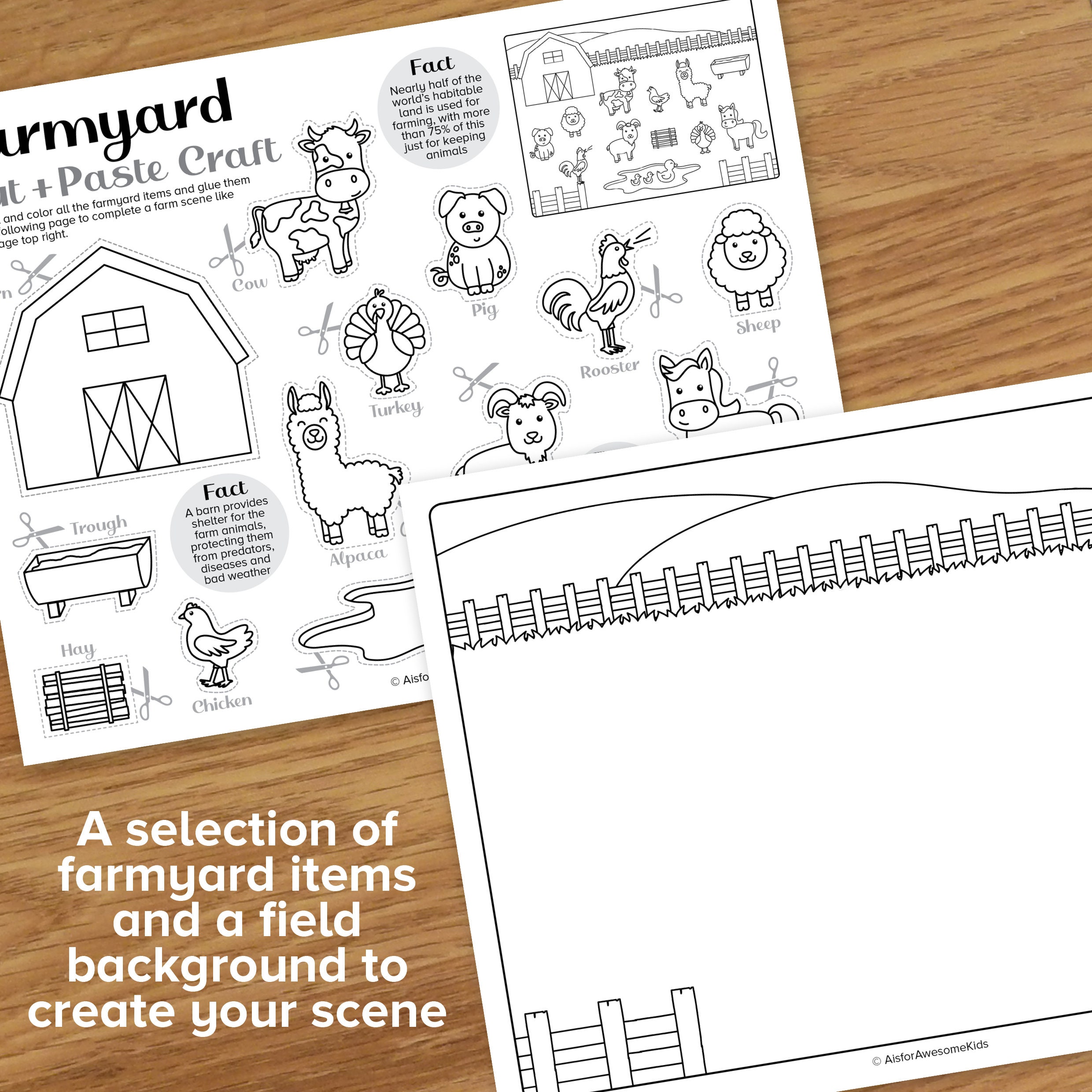 Farmyard Scene Cut & Paste Craft, Animal Park Coloring Page Picture ...