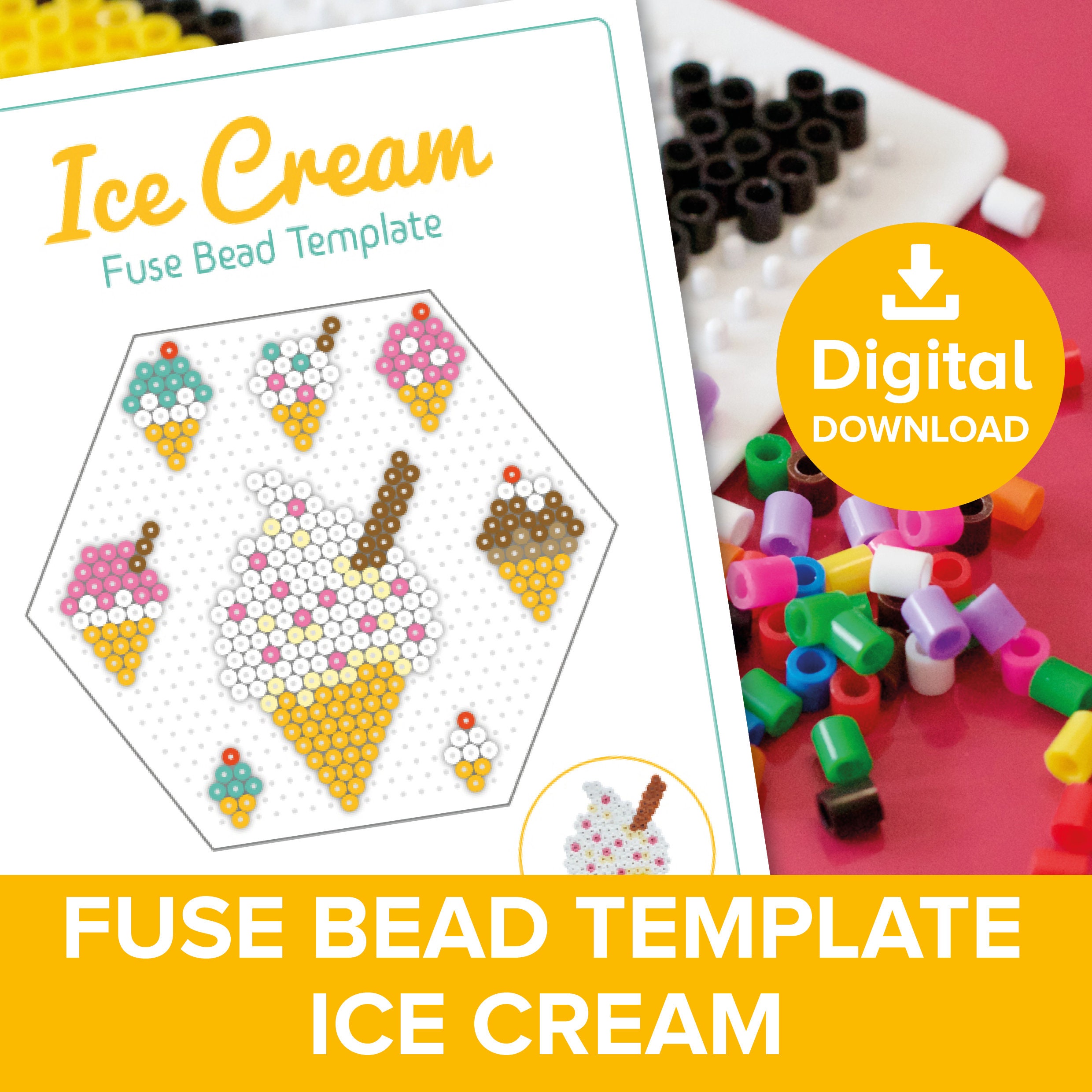 Ice Cream Fuse Bead Template, Hama Perler Nabbi Beads Ideas, Kids ...