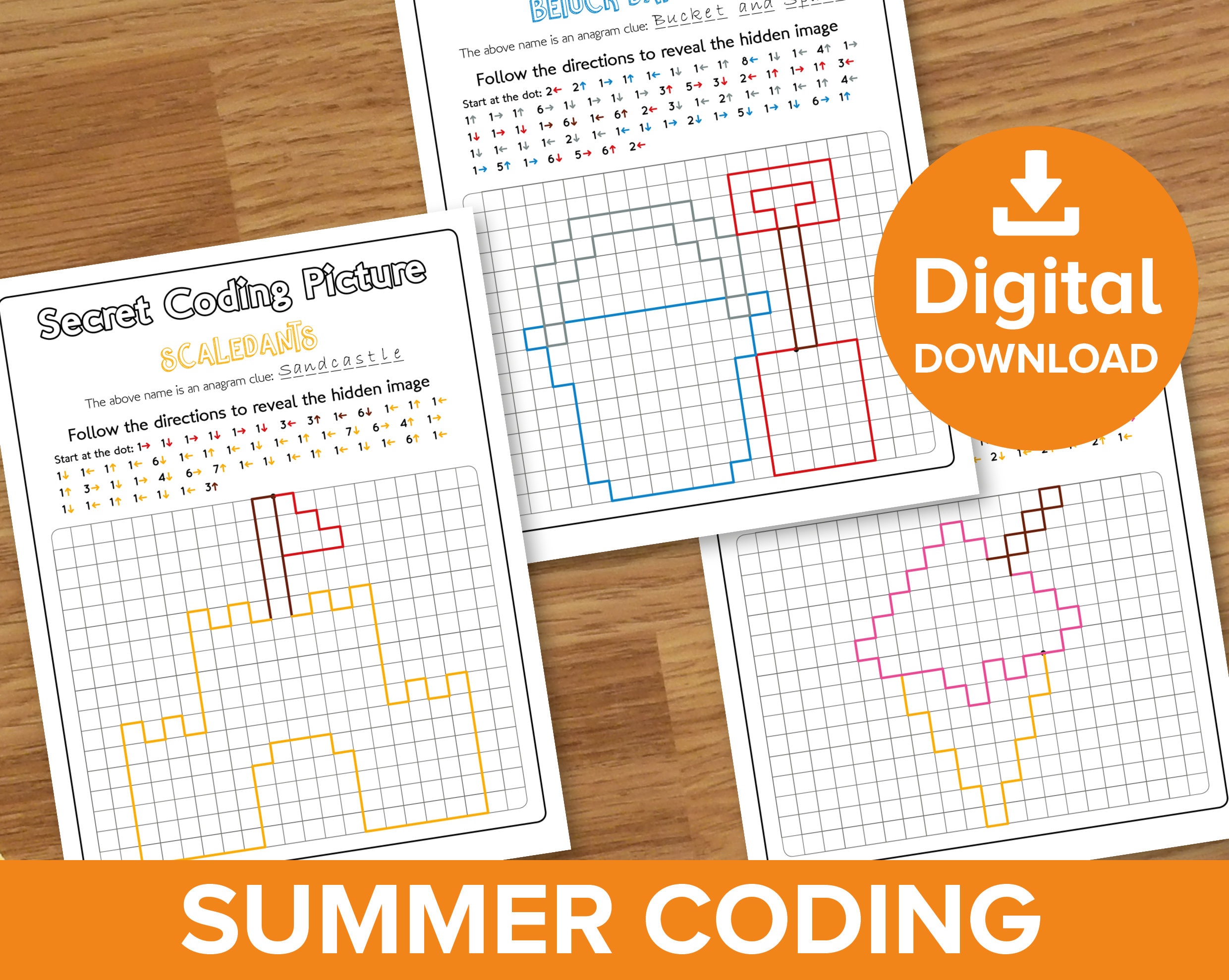Beach Coding Worksheets, Summer Hidden Picture Reveal, Seaside Pixel ...