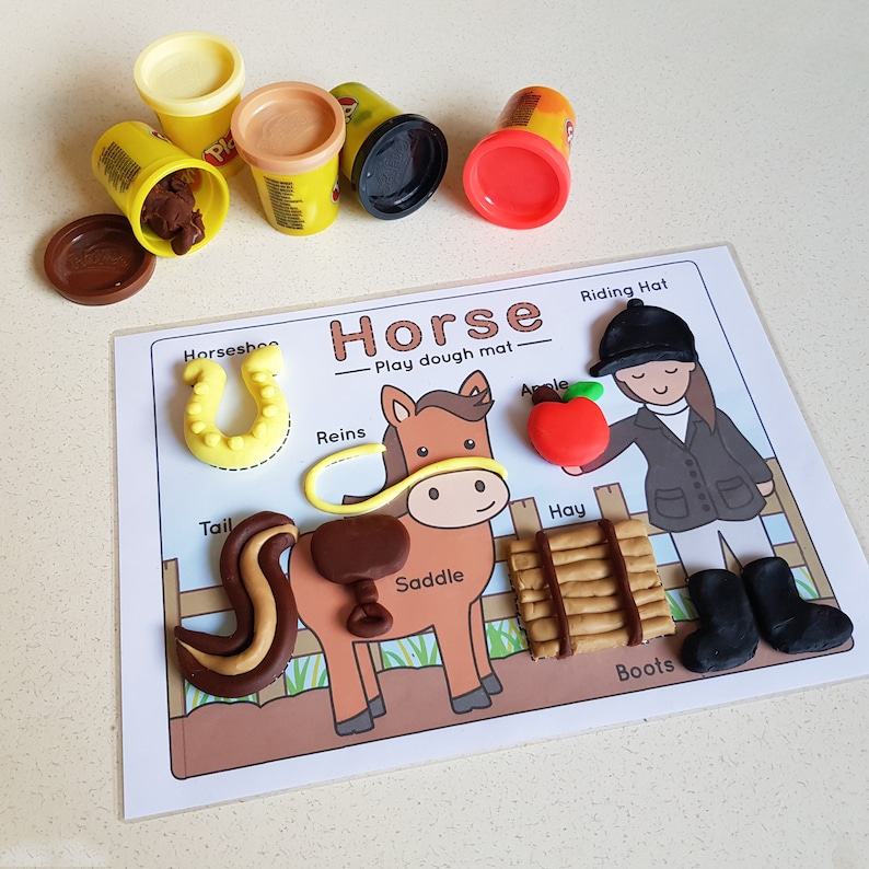 Horse Play Dough Mat, Kids Equestrian Stable Playdough Activity ...