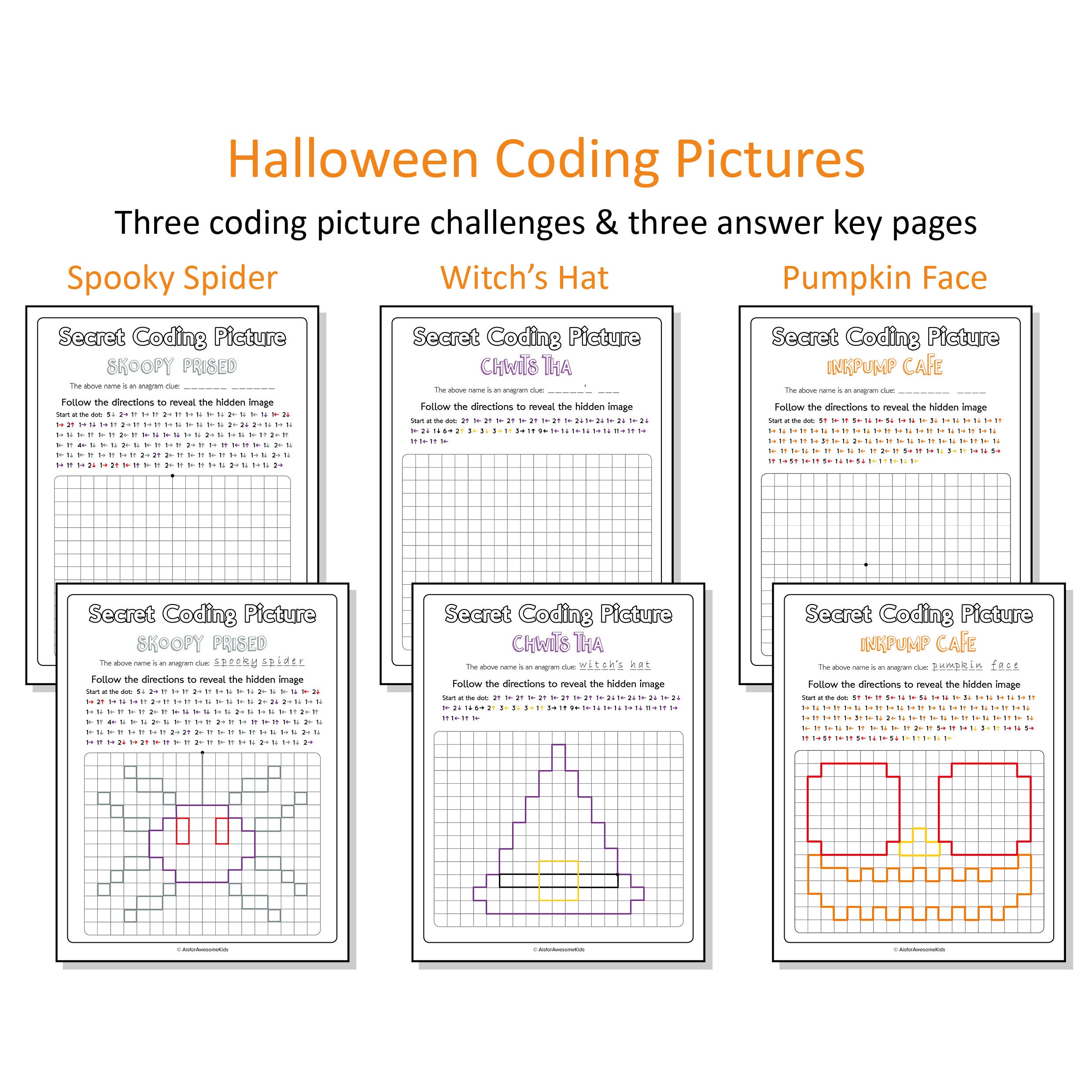 Halloween Coding Worksheets, Spooky Picture Reveal Challenge, Pumpkin ...