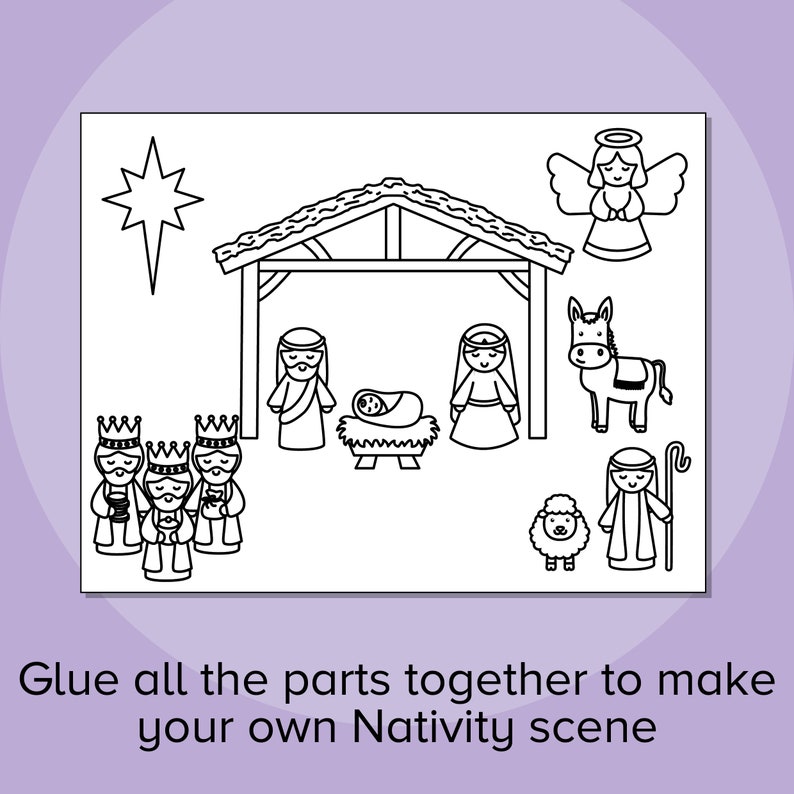 Christmas Nativity Cut & Paste Craft, Kids Colour and Build Xmas Jesus ...