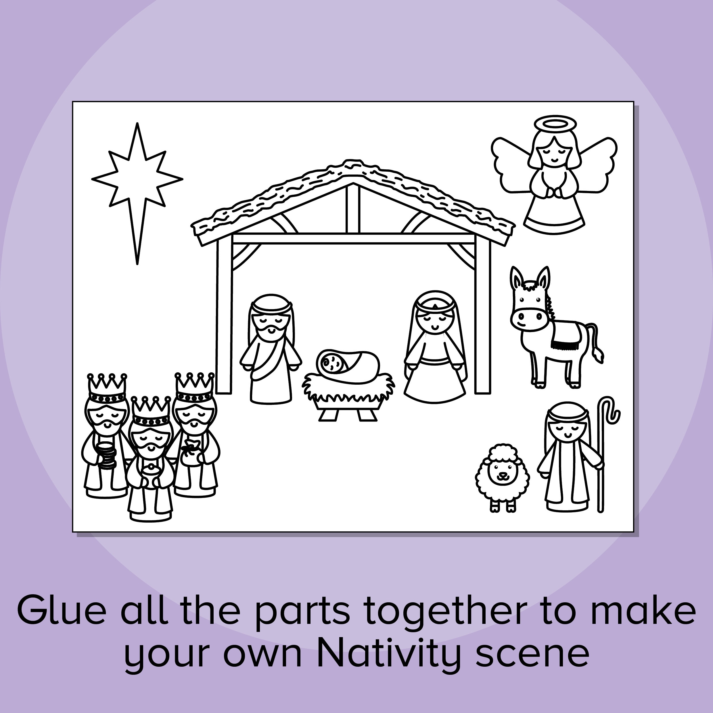 Christmas Nativity Cut & Paste Craft, Kids Colour and Build Xmas Jesus ...