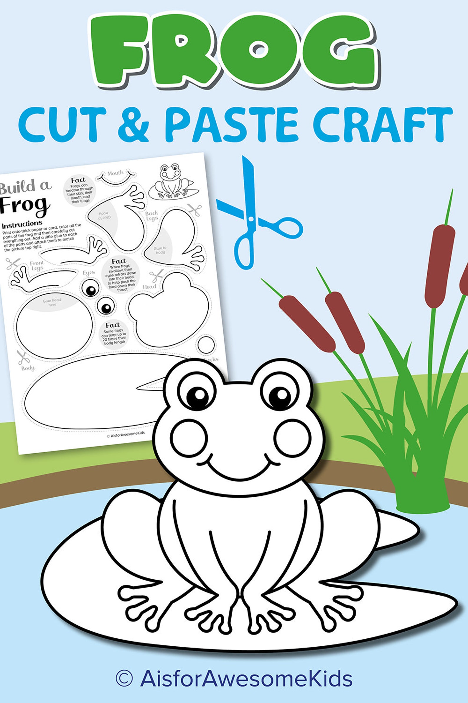 Frog Cut & Paste Craft Printable, Spring Animals Color and Build Art ...