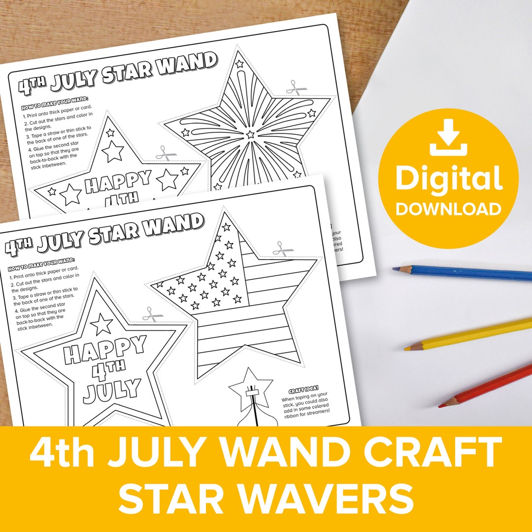 4th July Star Wand Coloring Craft, Independence Day Celebration Party ...
