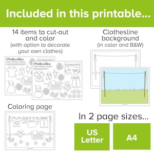 Clothesline Cut & Paste Craft, Washing Line Coloring Page Printable ...