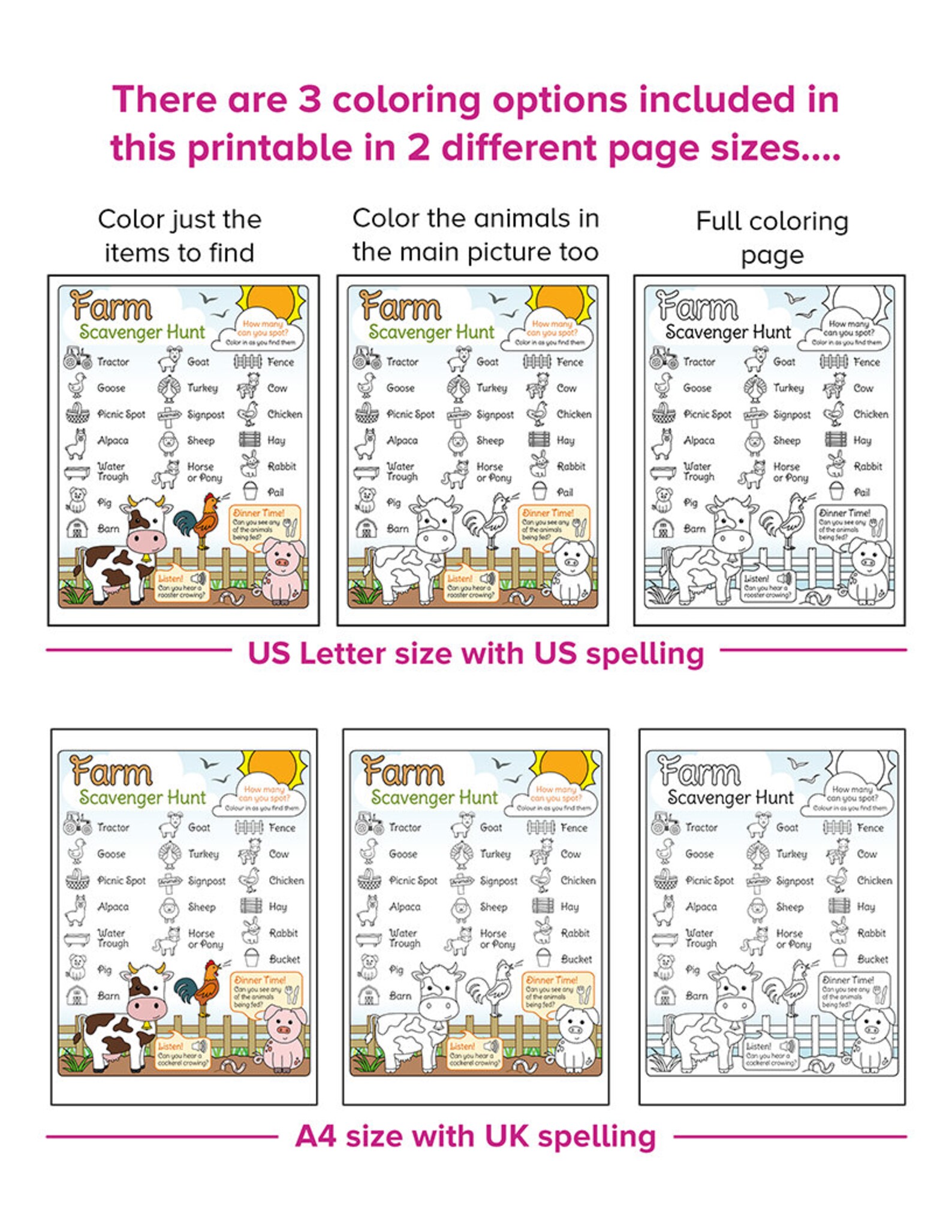 Farm Scavenger Hunt, Kids Animal Park Treasure Hunt, Children Outdoor ...