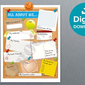 All About Me Worksheet Poster, Childrens Personal Fact Sheet, Kids Fill ...