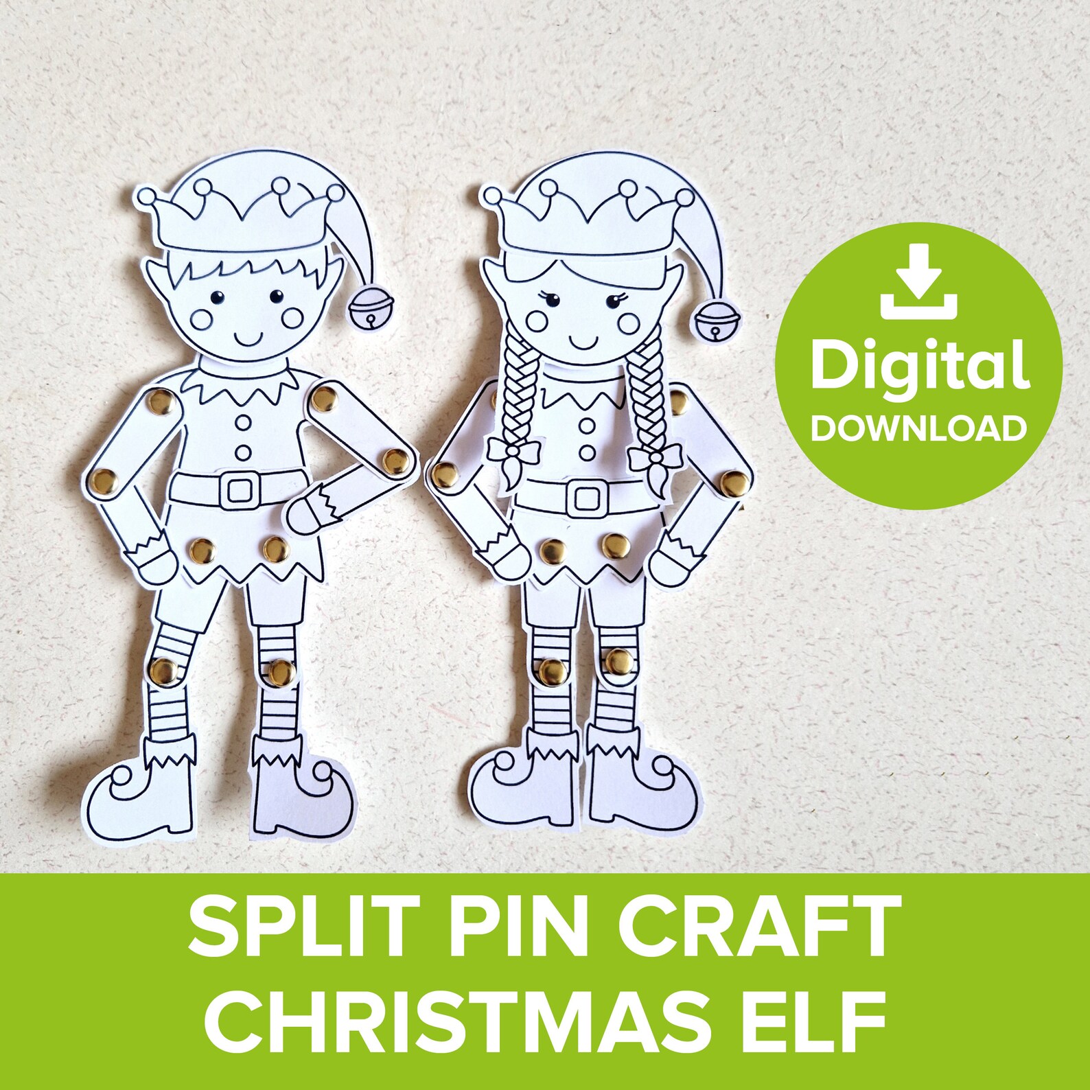 Christmas Elf Split Pin Craft, Cut & Color Xmas Build Kit, Santa's ...
