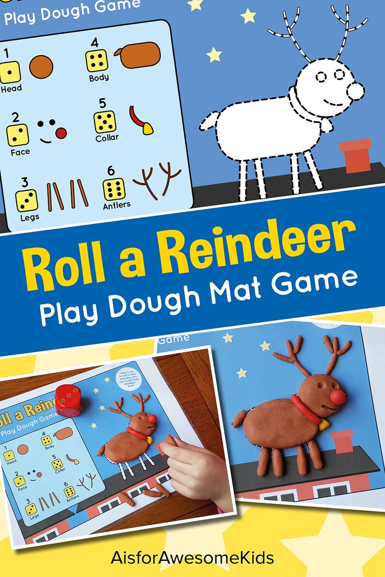 Roll a Reindeer Play Dough Mat Game, Kids Christmas Playdoh Dice ...