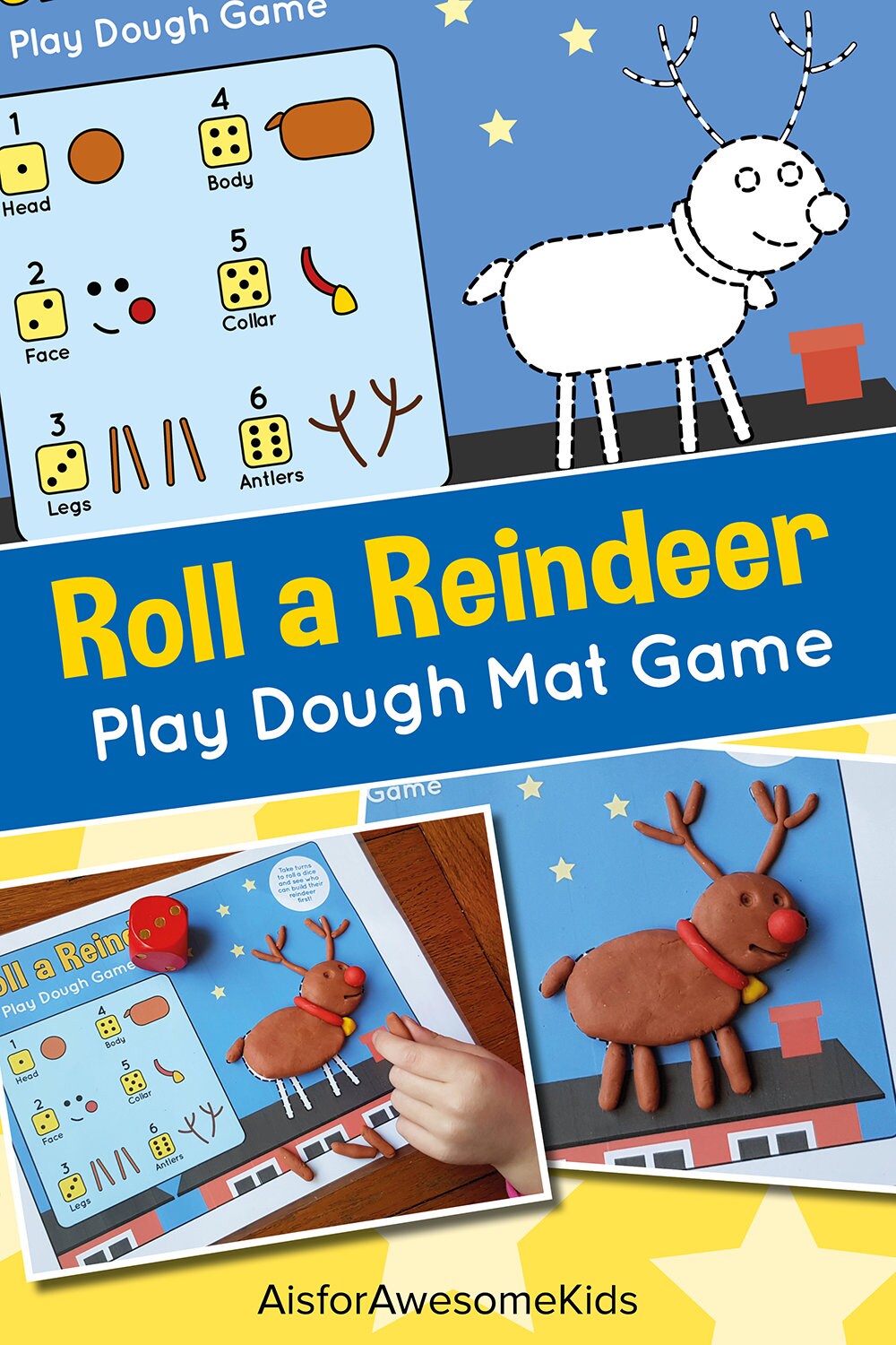 Roll a Reindeer Play Dough Mat Game Kids Christmas Playdoh - Etsy