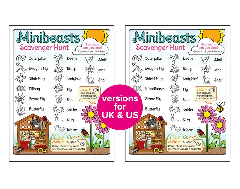 Minibeasts Scavenger Hunt, Kids Spot & Color Insect Nature Walk ...