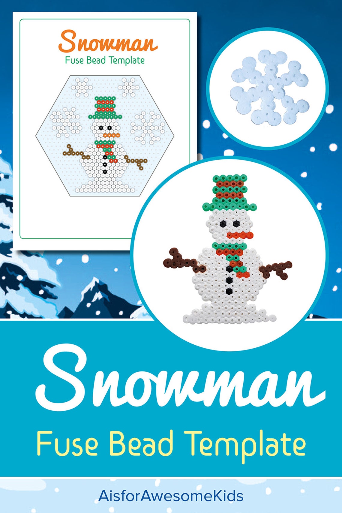 Snowman Fuse Bead Templates Hama Perler Nabbi Beads Snowflake - Etsy