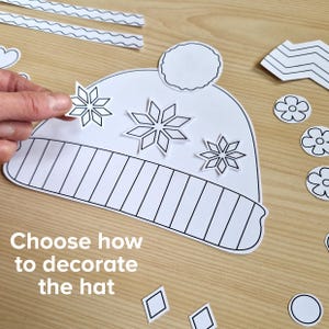 Build a Bobble Hat Cut & Paste Craft, Winter Woolley Hat Coloring ...