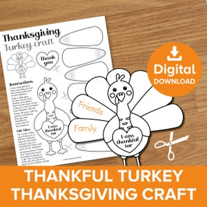 Thankful Turkey Cut & Paste Craft, Build a Thanksgiving Bird Coloring ...