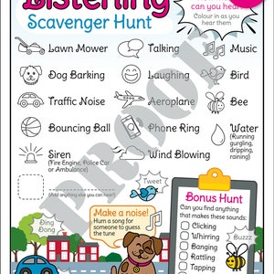 Listening Scavenger Treasure Hunt, Kids Sound Walk, Outdoor Coloring ...