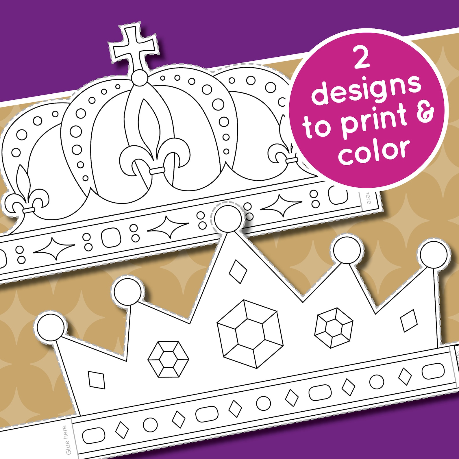Paper Crown Craft, King Queen Hat Coloring, Princess Royal Celebration ...