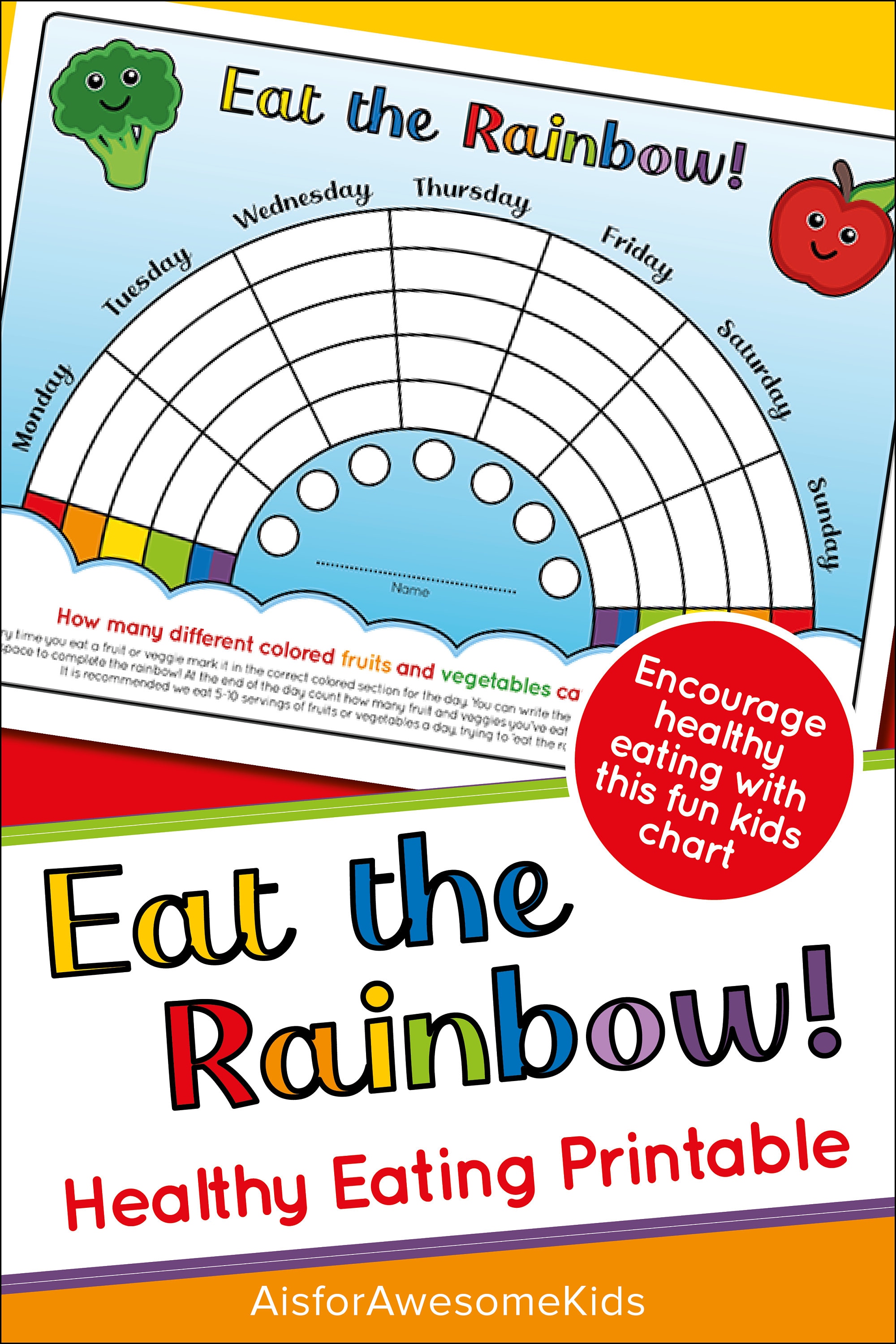 Eat the Rainbow Childrens Healthy Eating Reward Chart, Kids Track Fruit ...
